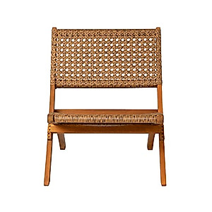 Patio Sense 64159 Sava Indoor Outdoor Folding Chair All Weather Wicker Low Slung Portable Seating Solid Acacia Wood Woven Seat & Back Indoors Porch Lawn Garden Fishing Sporting - Tan Webbing