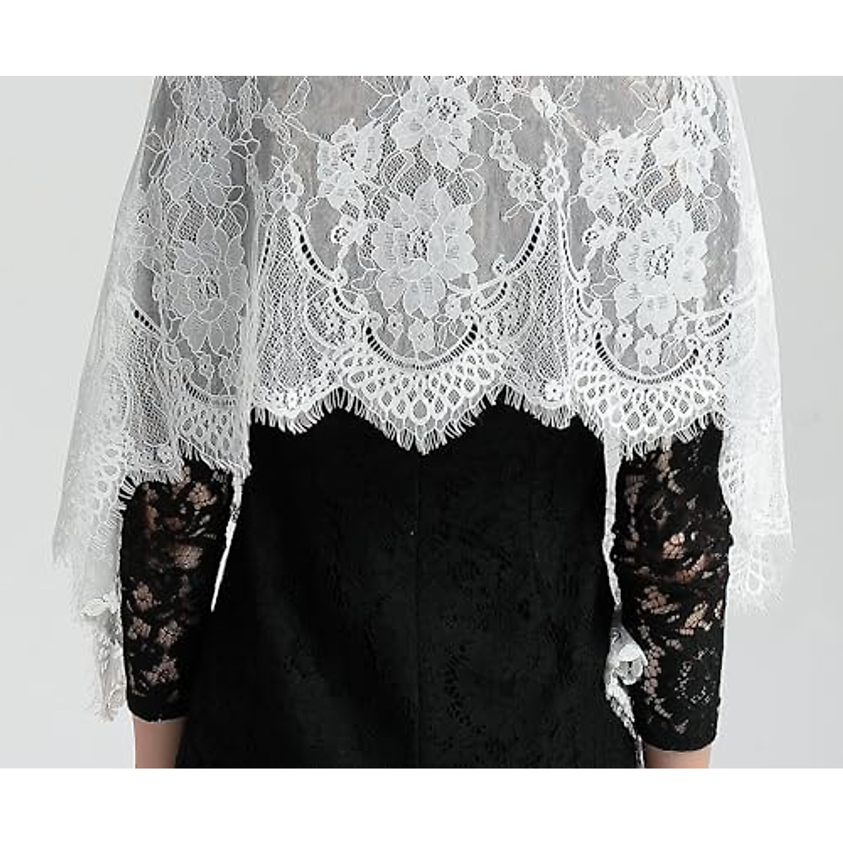 Leimandy Wedding Vintage Floral Lace Scarf Mantilla Veil Catholic Lace Shawl Party Wraps S04 (Ivory)