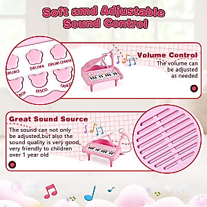 Toddler Piano Keyboard Toy - Toy Piano for 1 2 3 Years Old Girls Birthday Gift Piano Multi Functional Musical Toy with Microphone