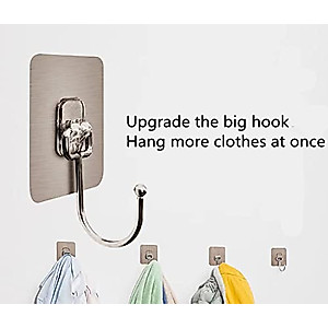 Alayaglory Large Adhesive Hooks 22Ib(Max),Waterproof and Rustproof Wall Hooks for Hanging Heavy Duty,Stainless Steel Towel and Coats Hooks to use Inside Kitchen Bathroom Home Office 8 Pack