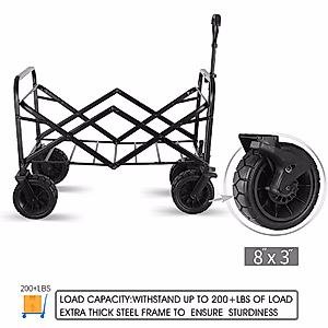WHITSUNDAY Collapsible Folding Garden Outdoor Park Utility Wagon Picnic Camping Cart with Bearing and Brake 8" All Terrain Wheels with Rear Storage (Summer)