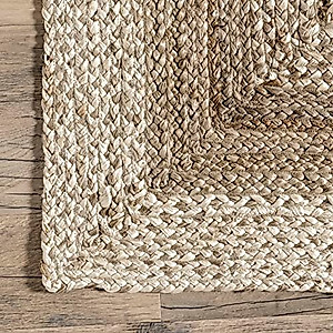 nuLOOM Charlene Braided Border Jute Area Rug, 5' x 8' Oval, Natural