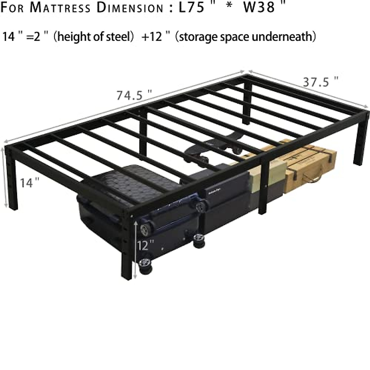 Elenooz 14 Inch Twin Metal Bed Frames, Sturdy Steel Slat Support Black,3500 lbs Heavy Duty Metal Platform Bed Frames,Quiet Noise Free,Easy Assembly,No Box Spring Needed(Twin)