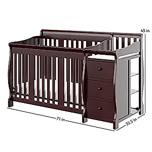 Pemberly Row 4-in-1 Convertible Crib and Changing Table Combo in Espresso, Three Level Adjustable Mattress Height, Easily Converts to Toddler Bed or Day Bed