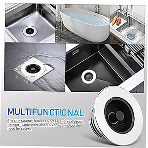 Homoyoyo Kitchen Sink Filter Sink Drain Strainer Push Type Sink Strainer Kitchen Sink Stopper Bathtub Drain Plug Drain Stopper Plunger Sink Strainer Kitchen Drain Stoppers Plastic Grey