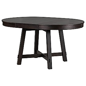 Lasadelgar Farmhouse Extendable Dining Table for 4, Leaf Wood 42" Round to 58" Oval Adjustable Expandable Rustic Kitchen Table, Espresso