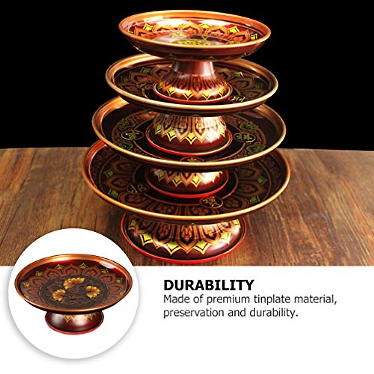 PRETYZOOM Buddhist Plate Offering Bowls Fruit Tray Food Dessert Snack Blessing Fruit Tray Tinplate Bowl for Altar Use Rituals Incense Smudging Decoration (Dark Red)