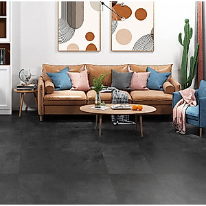 Livelynine 16-Pack Retro Peel and Stick Floor Tile Concrete Slate Gray Vinyl Flooring Stick on Floor Tiles for Bathroom Kitchen Bedroom Waterproof Removable Sticky Laminate Flooring Sheets 12X12 Inch