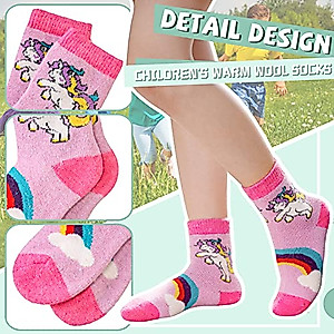 Children's Wool Socks Boys Girls Warm Winter Thick Cozy Thermal Heavy Boot Crew Socks For Kids Toddlers 6 Pairs(Unicorn,4-7 Years)