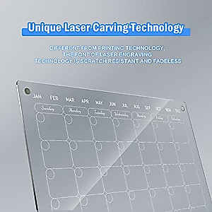 Acrylic Magnetic Dry Erase Calendar Board for Fridge, 16''x12'' Monthly Calendar&Blank Dry Erase Board for Fridge, 90% Stronger-Magnetic Whiteboard Planner Also for Stainless Steel 6 Markers 1 Eraser