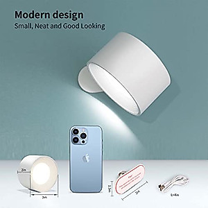 SNPDE Rechargeable Battery LED Wall Mounted Light for Bedside Reading and Bathroom Mirror (White, 1 Pack)