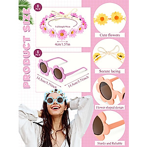 Kanayu 16 Pcs Adults Flower Sunglasses Daisy Flower Headbands Set, Round Flower Glasses Sunflower Hair Wreath Flower Crown (Classic Colors)