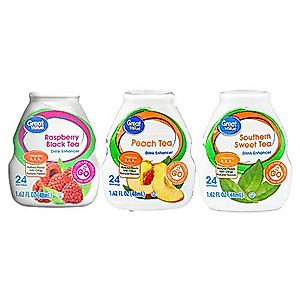 Great Value Liquid Flavor Enhancer Tea Selection - Southern Sweet tea, Peach, Raspberry-Black Tea. Sugar-Free, t. 6 Bottles 1.62 oz each