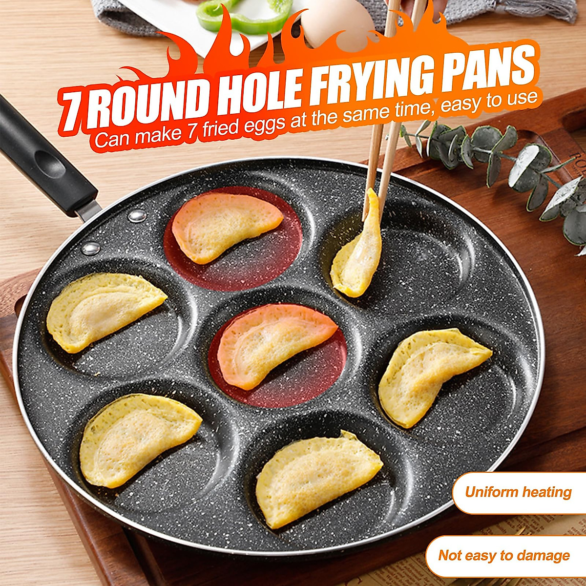 YCWF 7 Holes Egg Frying Pan, Mini Pancake Maker,Aluminum Non Stick Fried Eggs Cooking Pan Burger Mold Kitchen Cookware Household Tool for Home Breakfast