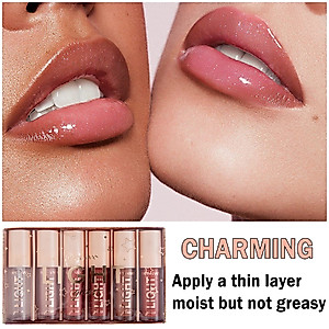 CAHIUYOA Light 6PCS Lip Gloss Set,Nude Pink Lip Gloss Kit Shine Glossy and Moisturizing,Lip Plumping Pack Bulk Liquid Lipstick for Women Girls-Set A