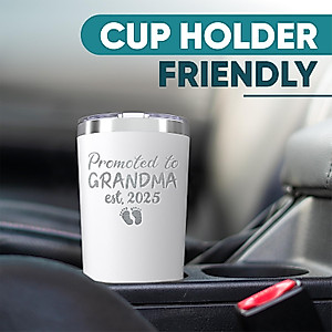 shop4ever Promoted to Grandma Est. 2025 Tumbler Insulated Tumbler 20 oz. with Lid, Stainless Steel Cups Travel Coffee Mug New Grammy Baby Announcement Gift (White)