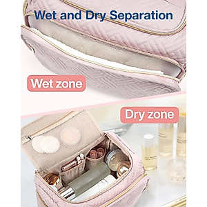 BAGSMART Travel Toiletry Bag, Large Wide-open Makeup Cosmetic Travel Bag for Toiletries with Handle, Pink-L