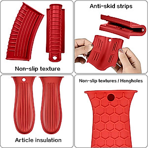 Silicone Hot Handle Holder, 3 Pack Assist Pan Handle Sleeve Pot Holders Non Slip Rubber Pot Holders Cast Iron Skillets Handles Grip Covers for Cast Iron Skillets Frying Pans Griddles Cookware (Red, L)