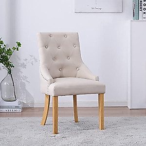 nozama Upholstered Dining Chairs Set of 2 Elegant Tufted Fabric Parsons Chair with Solid Wood Legs (Dark Beige)