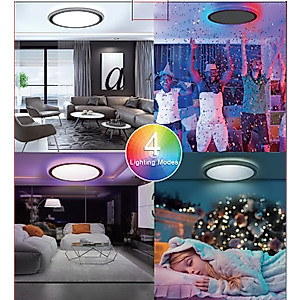 Marfete Flush Mount LED Ceiling Light Dimmable with Remote Control, 13Inch 30W RGB Sidelight Close to Ceiling Light Fixture 3000-6500K, Modern Ultra-Thin Round Ceiling Lamp for Bedroom Kids Room