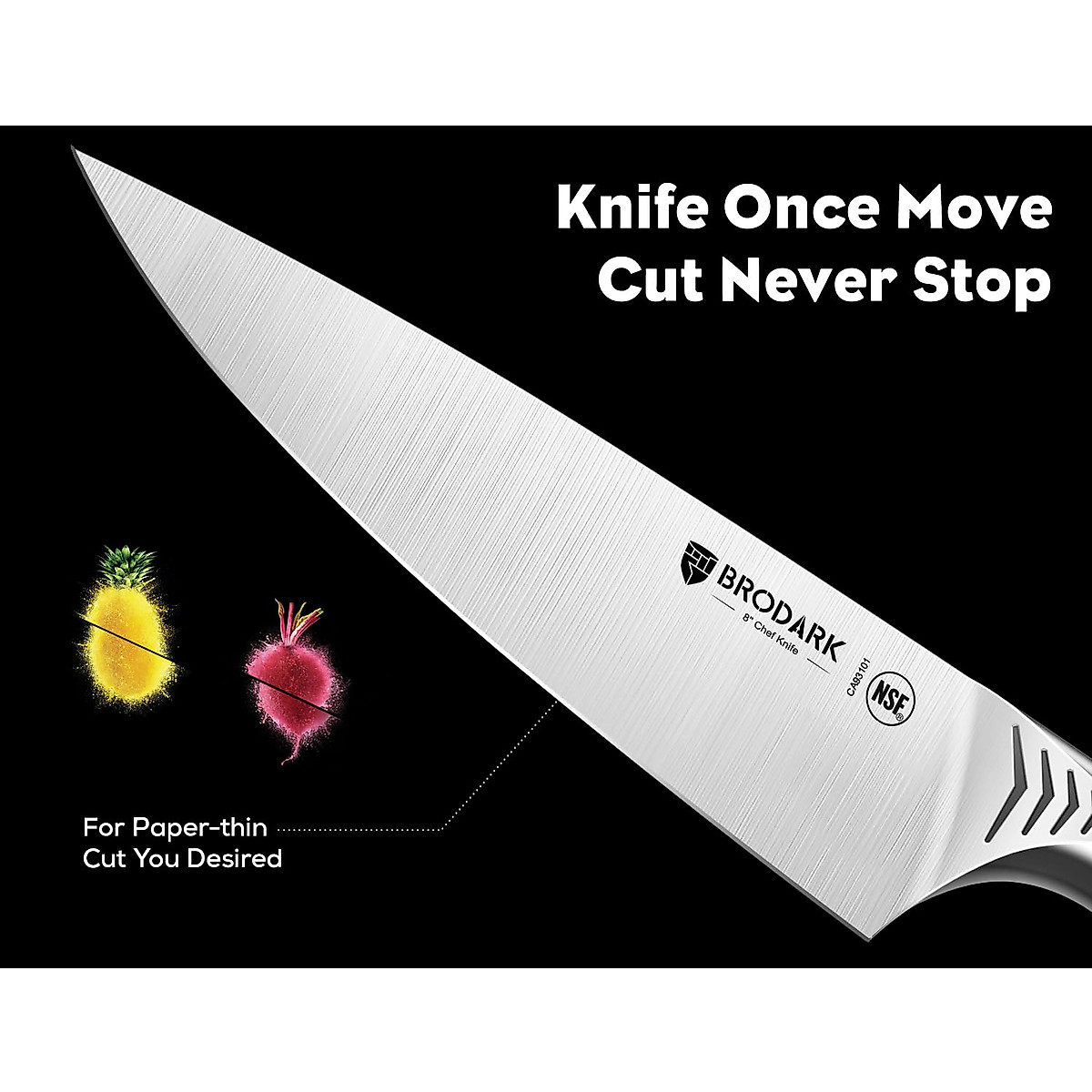 BRODARK Kitchen Knife Set with Block, 15-Piece Knife Block Set with Built-in Sharpener, Dishwasher Safe Knives Set for Kitchen, NSF Certified Stainless Steel Kitchen Knives, Shark Series