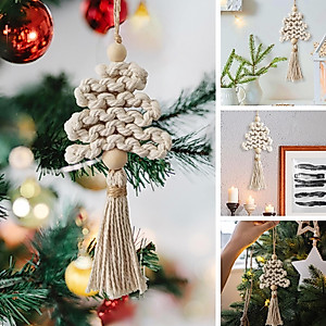 Hatleues Christmas Tree Ornament Boho Tassel Garland with Wood Beads Twisted Long Tassels Balls Cotton Thread Home Decor Hanging Xmas Pendant Christmas Macrame Woven Christmas Tree DIY Kit Beige