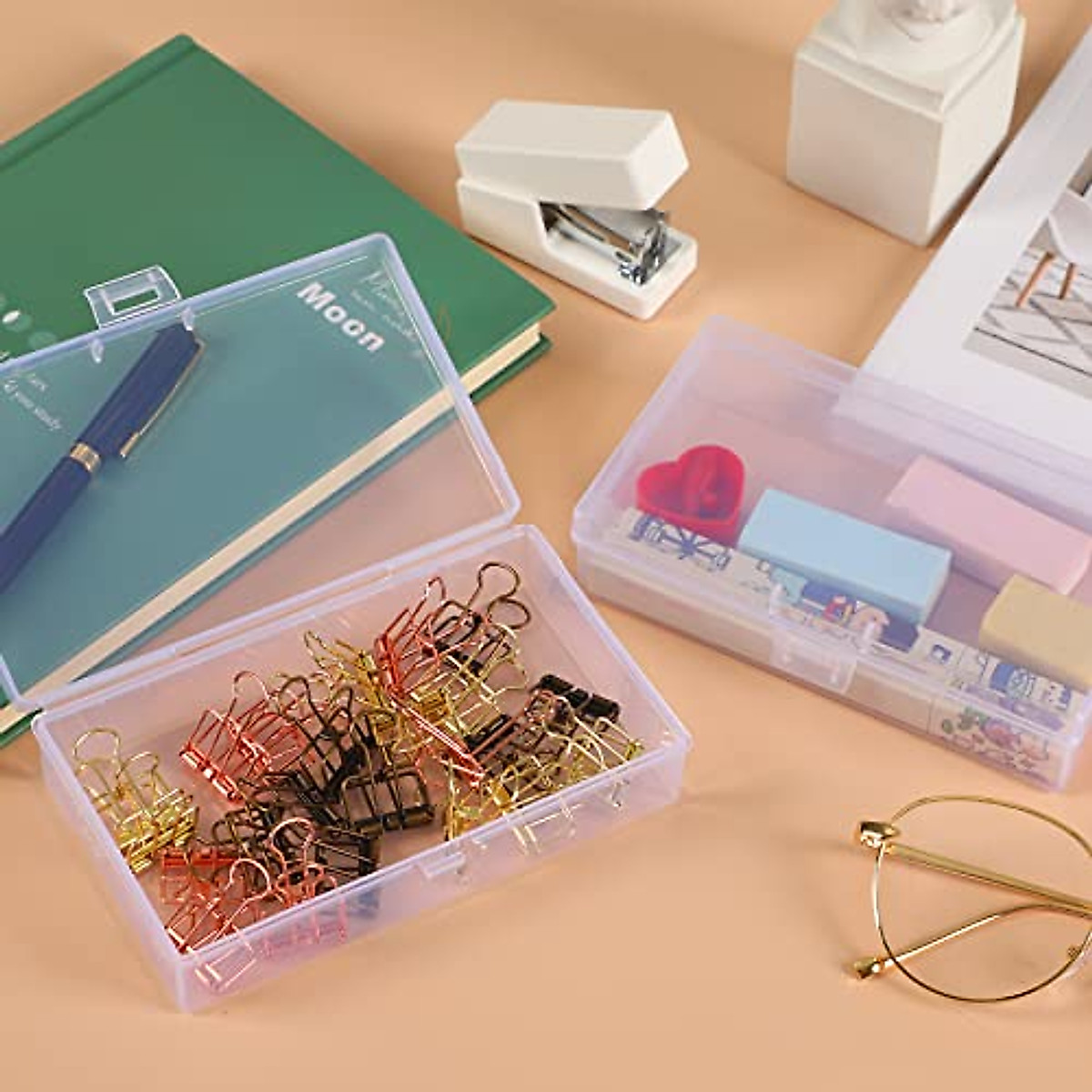 24 Pcs Mixed Sizes Clear Plastic Storage Containers, Small Rectangular Storage Organizer with Lid,Beads Storage Box for Storage Beads, Crafts, Jewelry, Clay, Crayons, Pins,Sewing, Cards (2 Sizes)