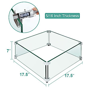 Apromise Fire Pit Wind Guard - 17.5" x 17.5" x 7" Fire Pit Glass Wind Guard for Square Fire Pit Table | 5/16-Inch Thickness Tempered Glass & Hard Aluminum Corner Brackets