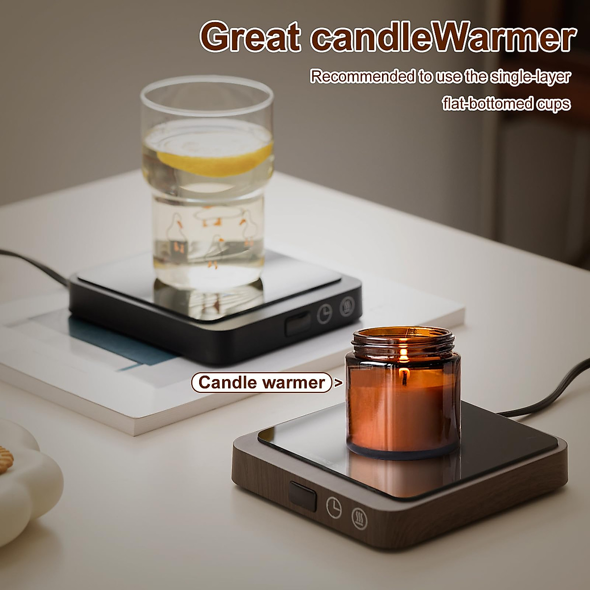 Coffee Mug Warmer Coffee Warmer for Desk Auto Shut Off with 5 Temperature Control 6 Time Adjustable, Mug Cup Heater for Office Home Warming Candle Warmer Coaster Heating Coffee Milk Tea Chocolate-Wood