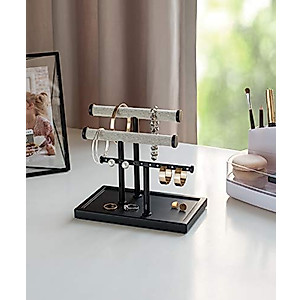 Umbra Trigem Hanging Jewelry Organizer Tiered Tabletop Countertop Free Standing Necklace Holder Display, Small, Black Walnut