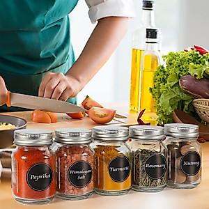 Spice Jars with Label 4oz 24Pcs, AuroTrends 4oz Glass Jars with Lids 24Pack Complete Set-Round Glass Spice Jars with Shaker Lids | Pre-printed Labels & Blank Labels | Chalk Marker | Straw Brush | Funnel