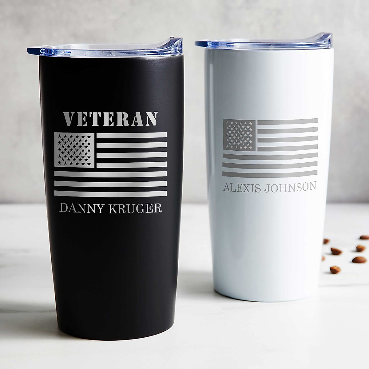 Lifetime Creations Engraved Personalized Veteran Tumbler 20 oz (Black) with American Flag - Custom Veteran Gift for Veterans Day Event, Insulated Stainless Steel Coffee Travel Mug