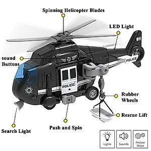 Liberty Imports Police Rescue Helicopter Friction Powered Toy Vehicle for Boys | Push and Go Chopper with Pretend Play Action Lights and Sounds