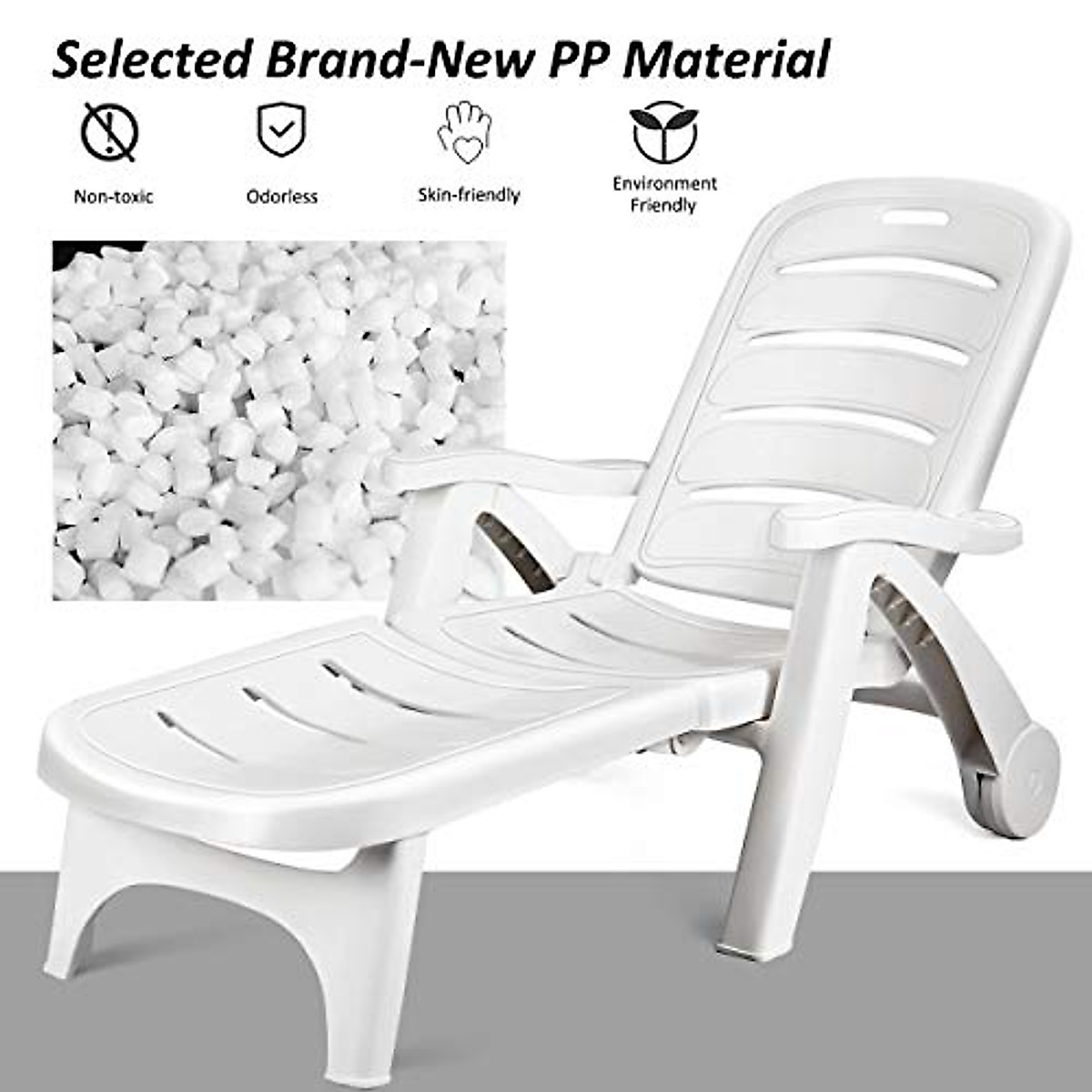 RELAX4LIFE Lounge Chair for Outside Patio Pool Beach W/Wheels and Armrests 5 Adjustable Position Reclining Chaise Lounge