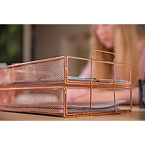Rose Gold Letter Tray - 2 Tier Rose Gold Desk Organizer for Women, Stackable Paper Tray Organizer, File Organizer for Home Office and Desk Accessories