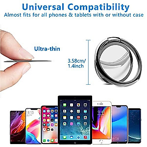 Kinizuxi Cell Phone Ring Holder Stand, 360 Degree Rotation Finger Ring Kickstand Metal Phone Grip Car Mount Magnetic Phone Ring for Phone Case iPhone Tablets (Black)