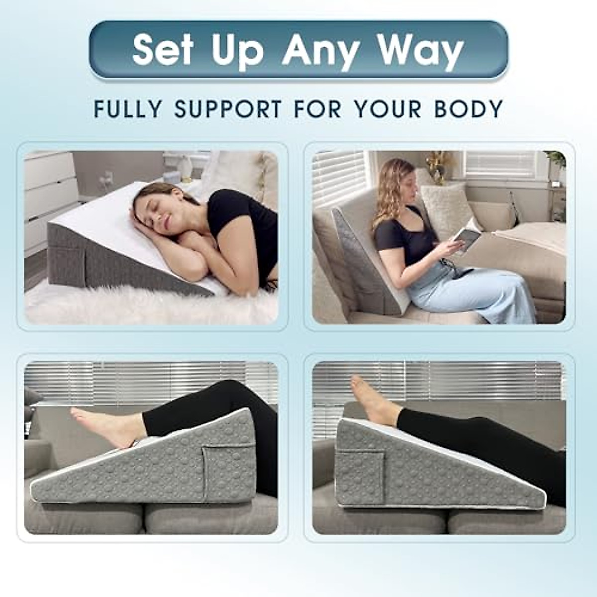 LOSKIA 7.5" Wedge Pillow for Acid Reflux Relief/Seniors, Wedge for Bed to Elevate Head, Acid Reflux Pillow, with Memory Foam Top Bed Wedge Pillow for Sleeping,Reading,Rest,Leg Elevation