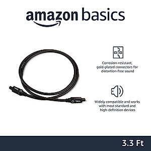 Amazon Basics Digital Optical Audio Toslink Cable for Sound Bar, TV - 3.3 Feet (1 Meter)