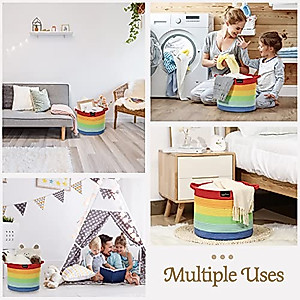 Zooawa Rainbow Storage Cotton Rope Baskets for Baby Room|Rainbow Baskets for Classroom | Baby Laundry Basket for Nursery Storage|Toy Baskets Organizer for Baby Rainbow Nursery Decor,14" x 12"