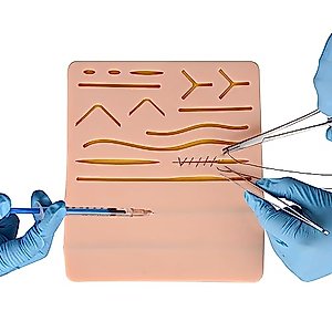 Skillssist Suture Practice Pad & Injection IV Training Pad with 14 Pre-Cut Wounds and 2 Veins, 2-in-1 Training pad for IV Injection Training & Suturing Practice for Medical Students and Doctors