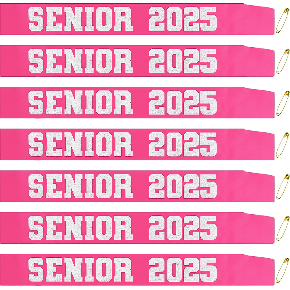 7 Pcs Hot Pink Senior Sash 2025 with Silver Glitter Letters - Senior Sashes Class of 2025, Graduation Celebration sash, Senior Cheer Sash, Class Competition Sashes, Graduation Party Supplies