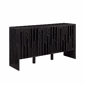 Walker Edison Contemporary Detailed 3-Door Dining Storage Sideboard, 55 Inch, Black