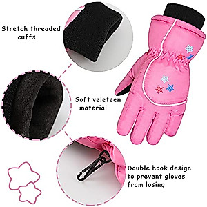 Boao Kids Snow Ski Gloves Winter Waterproof Warm Snowboard Mittens for Girl and Boy (Pink,5-10 Years)