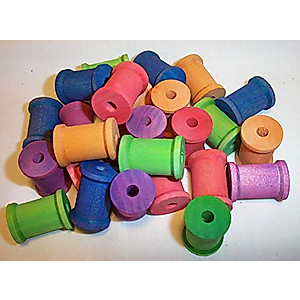 25 Parrot Bird Toy Parts Colored Wood Spools 1-3/16" Large Wooden Craft Beads