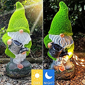 Flocked Large Garden Gnome Outdoor Statues Decor Holding Shower Sign with Solar Lights, Resin Garden Sculpture & Statues, Garden Decorations for Patio, Yard, Lawn Ornaments, Gnome Gifts