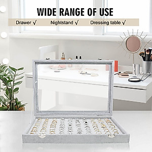 Siveit Ring Display Case Organizer Box with Transparent Lid 100 Slot Holder Showcase For Store Display Jewelry Show Home Organizer For Jewelry Rings Studs Earrings (Grey)