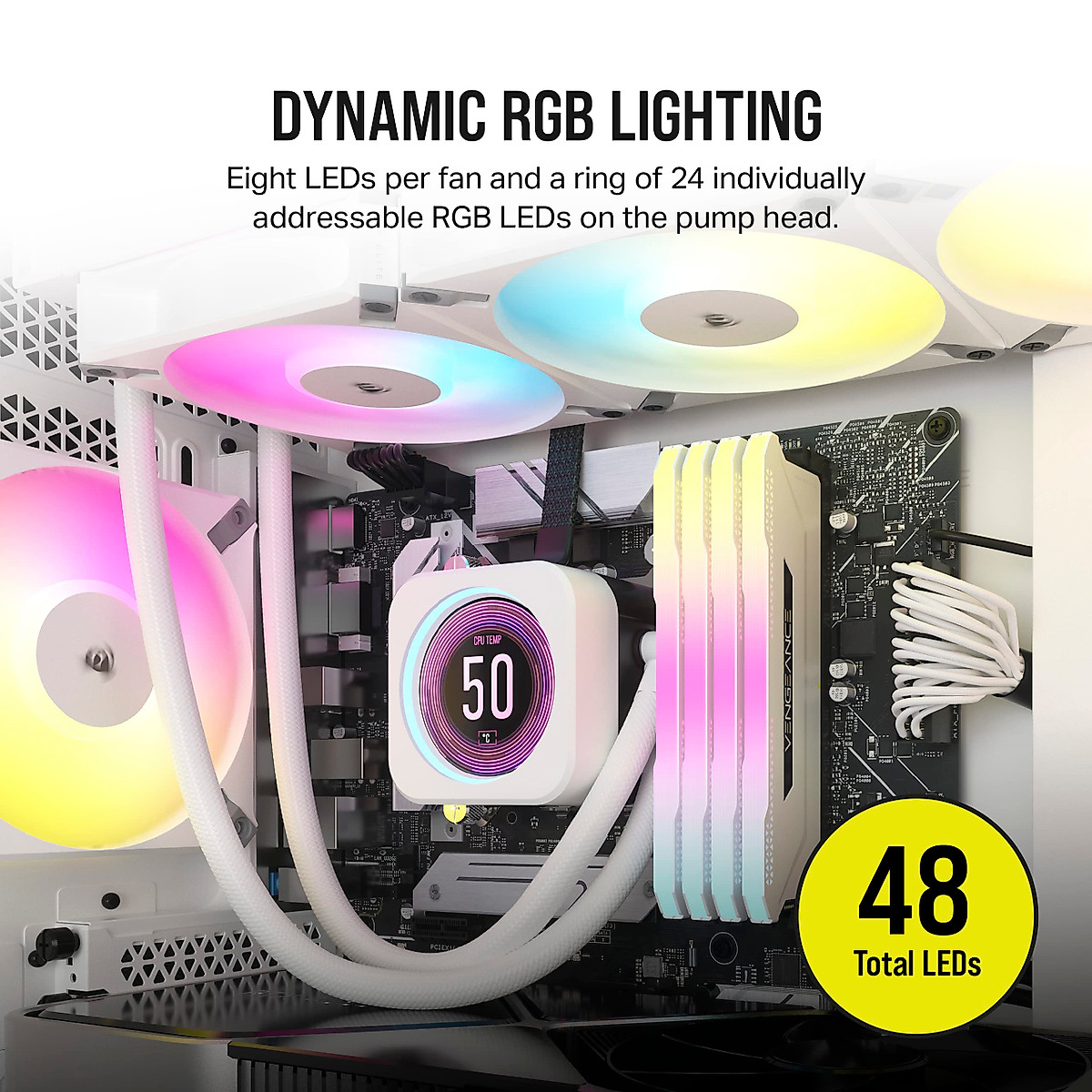 Corsair iCUE H150i Elite LCD XT Liquid CPU Cooler - IPS LCD Screen - Three AF120 RGB Elite Fans-360mm Radiator - Fits Intel® LGA 1700, AMD® AM5, & More - Included iCUE Commander CORE -White, 12 Volts