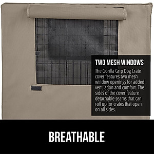 Gorilla Grip Dog Crate Covers Compatible with Amazon Basics Dog Crates, All Sides Open, Privacy Cover Fits 24" Wire Kennel, Breathable Mesh Windows, Light Reducing Puppy Training Cage Topper, Taupe