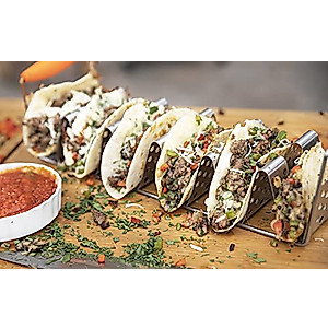 Blackstone 5173 Deluxe Holder Stand Pack of 2 Stainless Steel Racks with Heat Resistant Handles-One Tray Holds 6 Tacos-Dishwasher Safe, Orange/Silver