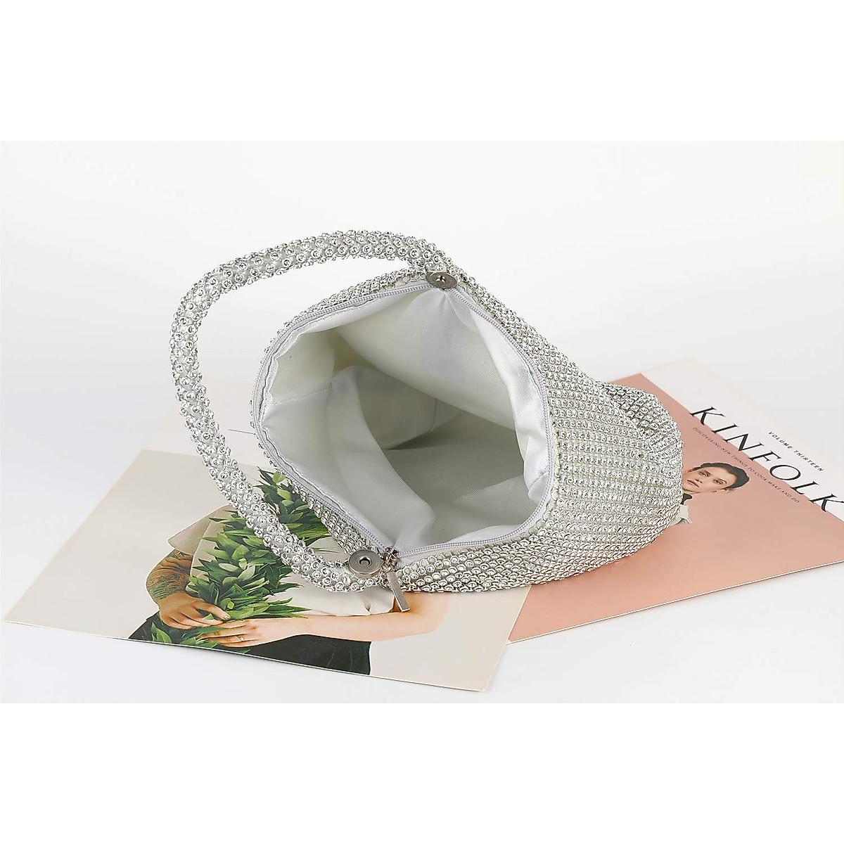 Vgift Rhinestone Purse, Women Sparkle Bling Wristlet Clutch Evening Bag for Prom Party Night Out, Silver